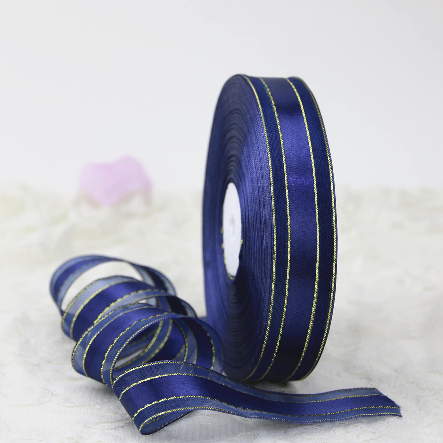 Wholesale gold metallic organza edges satin ribbon | MingRibbon.com