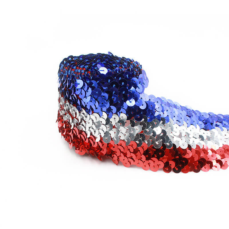 5.5cm Elastic Sequin Ribbon, red white blue ribbon sequin border ribbon ...